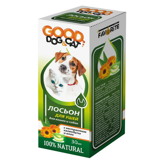 GOOD Dog&Cat лосьон для ушей кошек и собак 30мл мягко очищает и поддерживает гигиену ушей