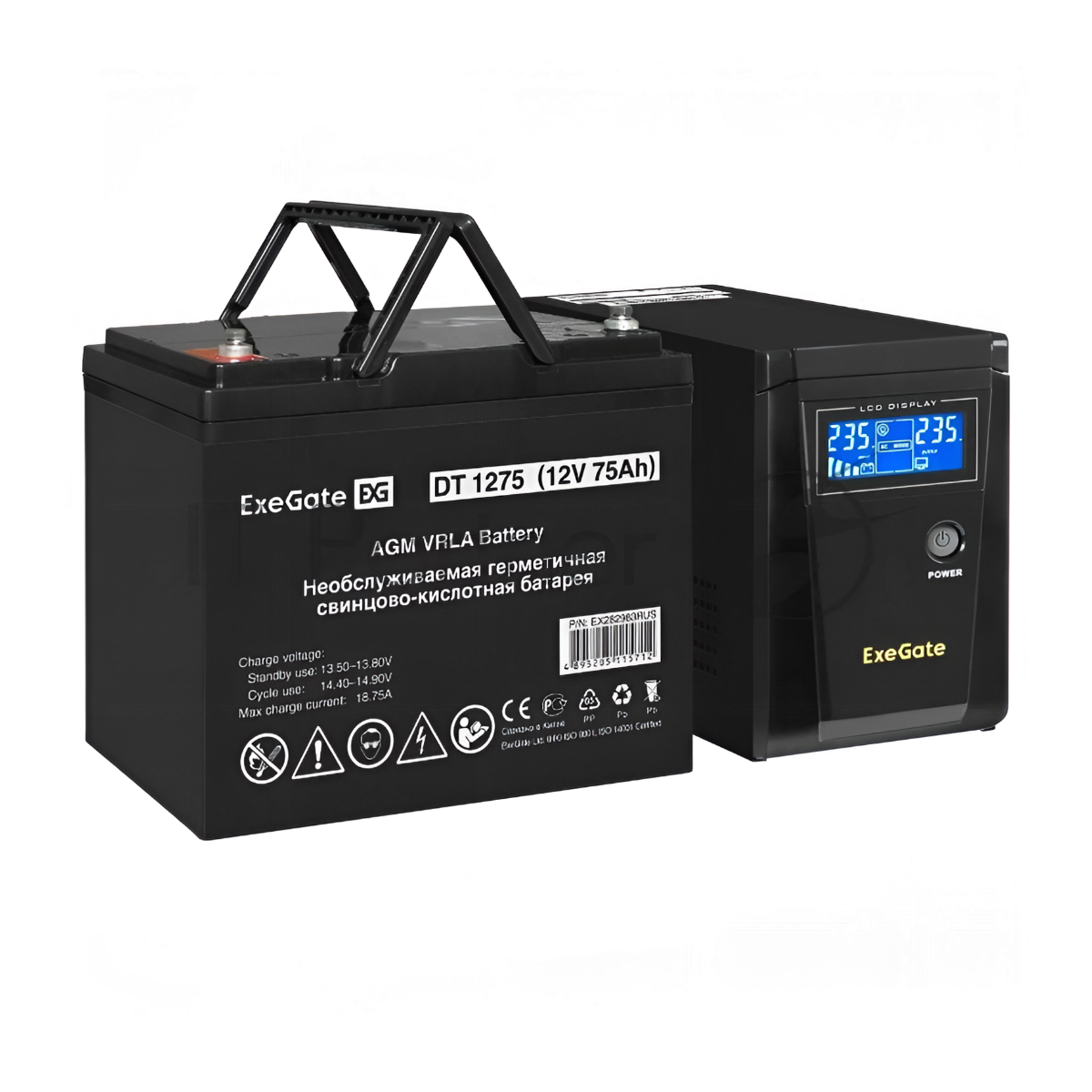 Комплект ИБП EX295986RUS + батарея 75Aч EX282983RUS ExeGate SineTower SZ-600. LCD. AVR.1SH 600ВА/360Вт