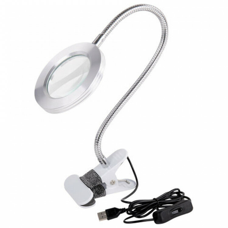 Лупа настольная на прищепке с led-подсветкой, диаметр 75 мм, увеличение 3, BRAUBERG, 455931