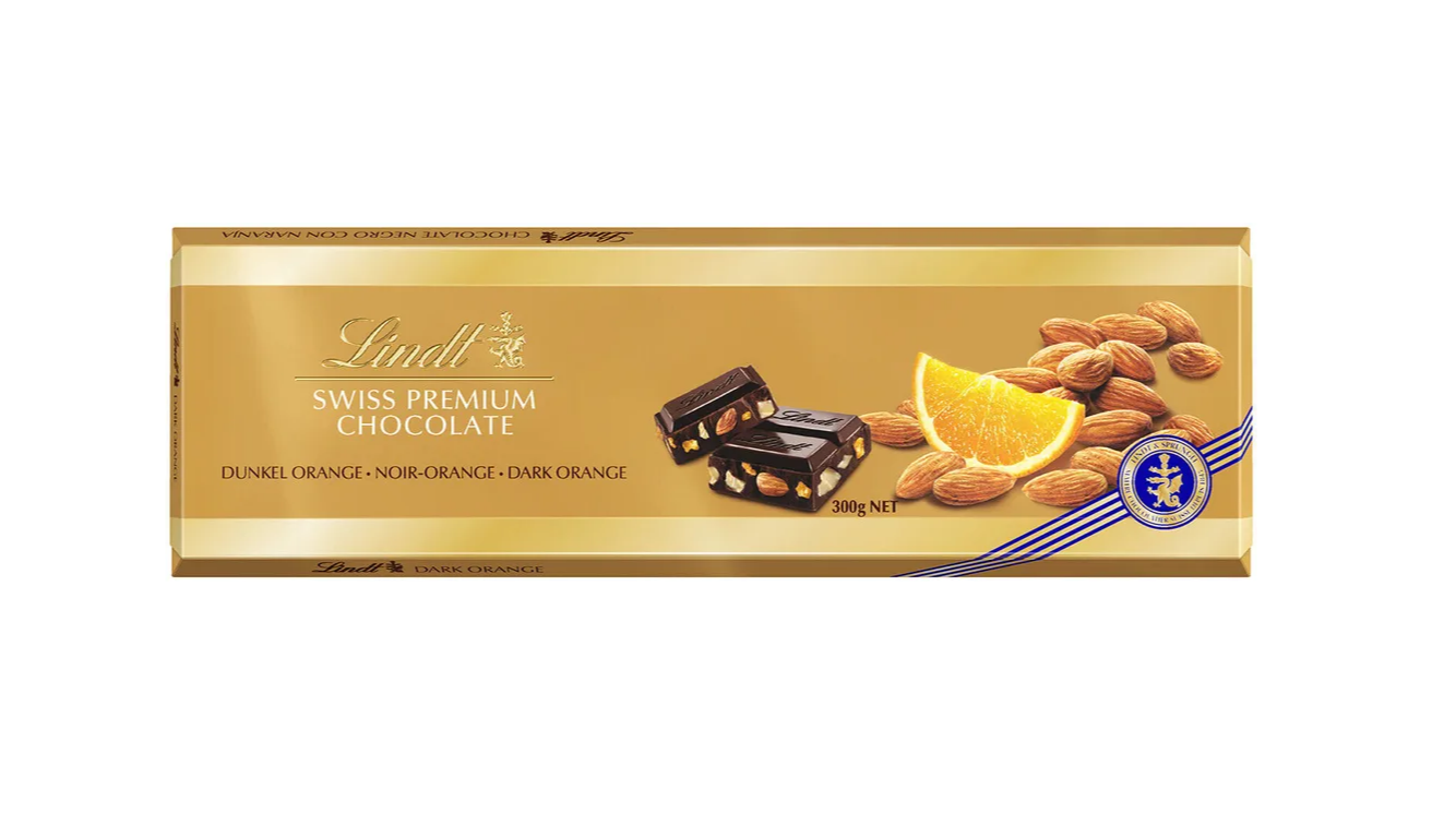 Шоколад LINDT GOLD Горький с Апельсином и Миндалем 300г