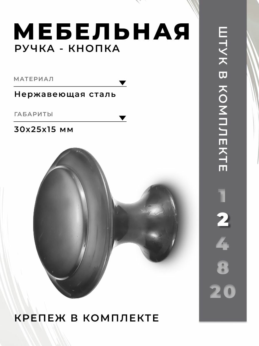 Ручка мебельная кнопка BRANTE BR906L графит, комплект 2 шт, ручка для шкафов, ящиков, комодов, для кухонного гарнитура, фурнитура для мебели
