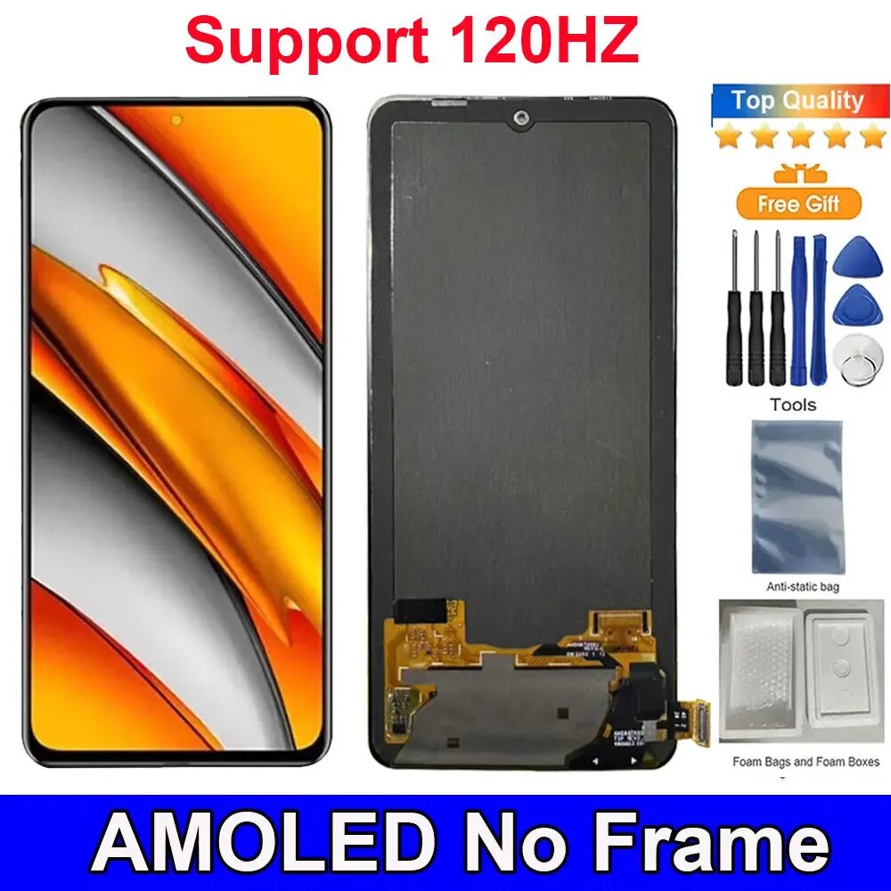 AMOLED 6,67 'для Xiaomi Poco F3/F3 Pro ЖК-дисплей с рамкой, сенсорная панель, дигитайзер для Poco F3 M2012K11AG, замена экрана AMOLED No Frame
