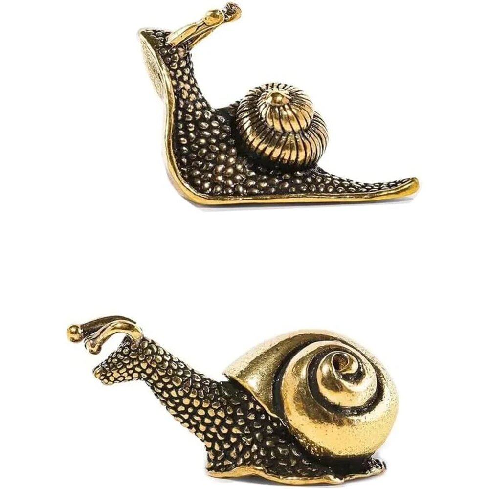 Набор из 2 шт, латунные фигурки улитки, винтажные мини-медные статуи уличного пруда, садового газона, декоративный дизайн, украшение для домашнего стола