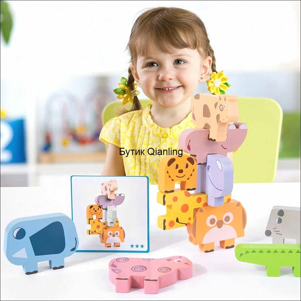 Детская развивающая деревянная игра балансир животные Зоопарк Тотанимо