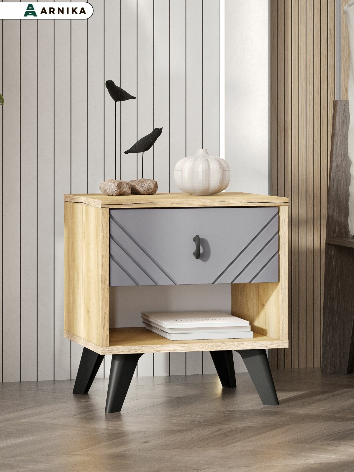 ARNIKA Тумба прикроватная Байкал, 40.2х33.1х43.2 см, дуб золотой, графит