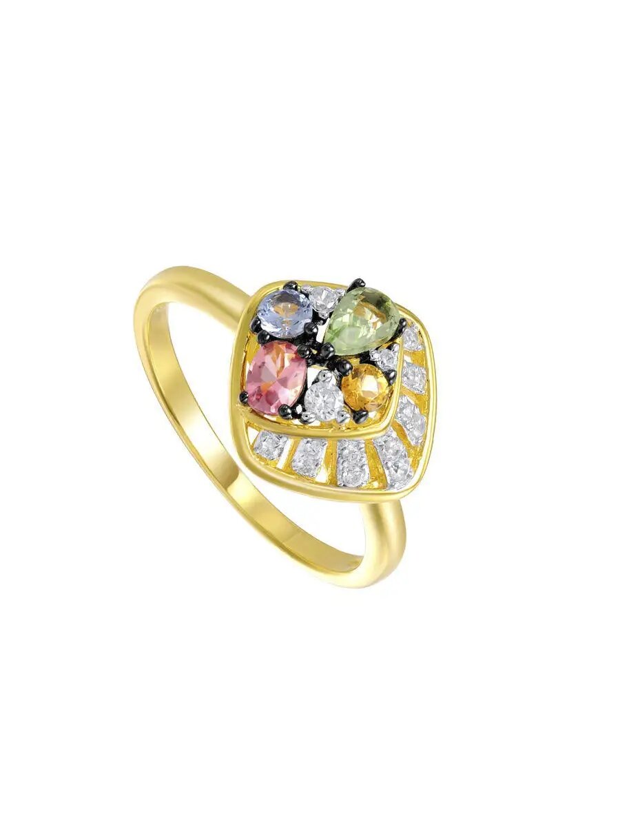 Кольцо, серебро, 925 проба, золочение, фианит