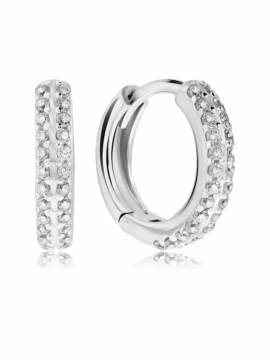 Серьги конго, серебро, 925 проба, родирование, фианит