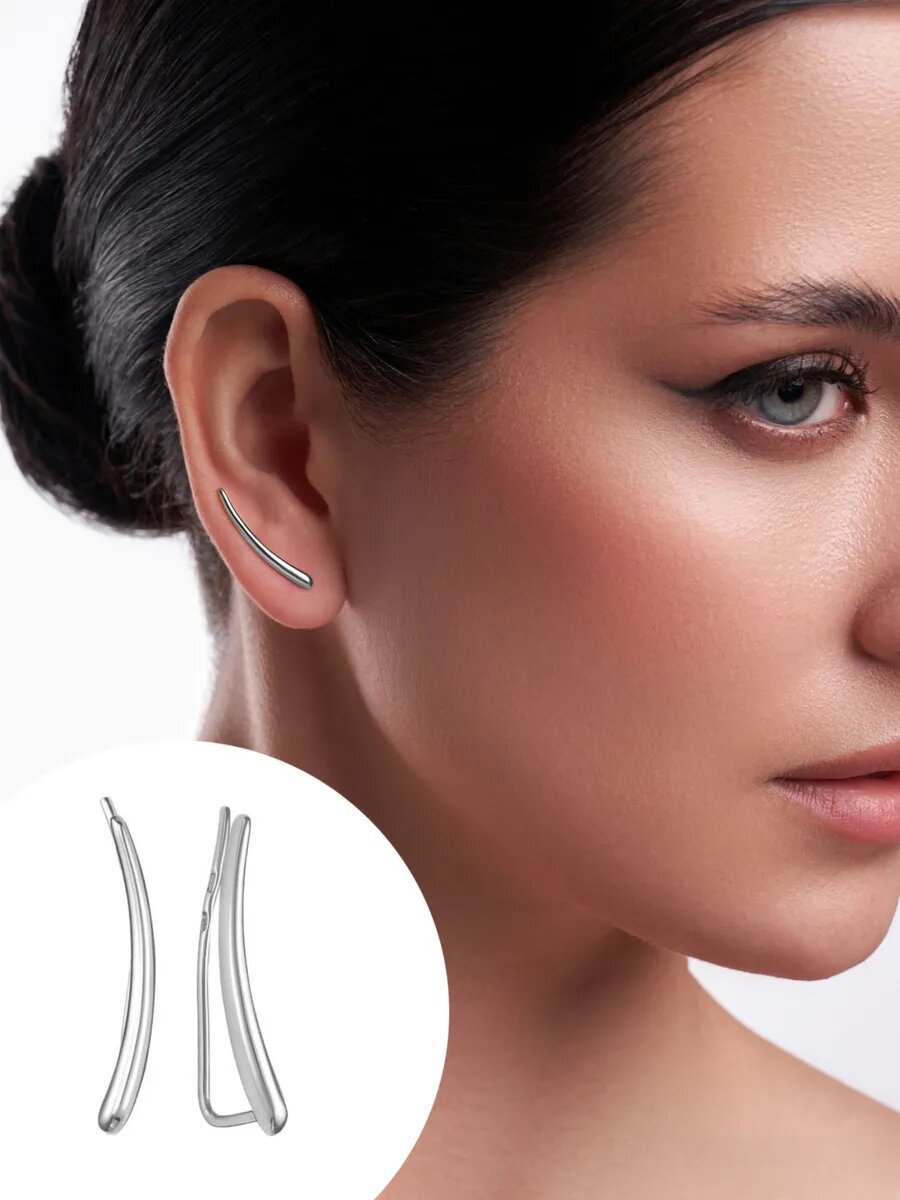 Серьги клаймберы, серебро, 925 проба, родирование