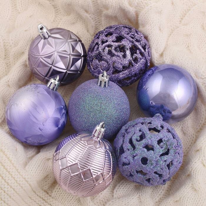 !09 Набор елочных игрушек - Ёлочные игрушки «Кэра», шары новогодние, d=6 см, набор 16 шт, сиреневый