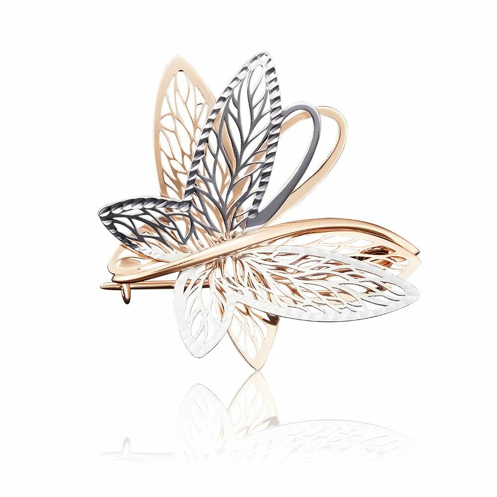 Брошь, комбинированное золото, 585 проба, родирование