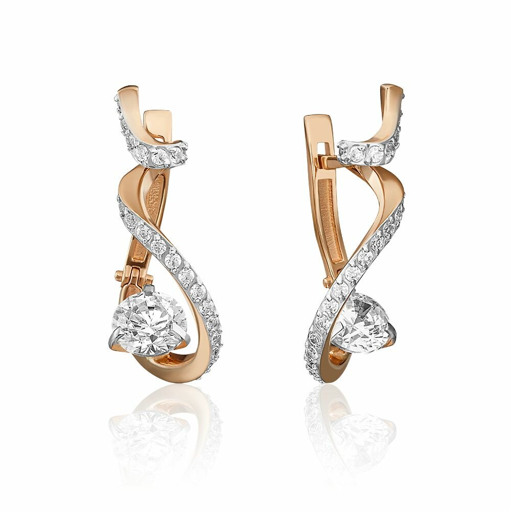 Серьги, красное золото, 585 проба, фианит