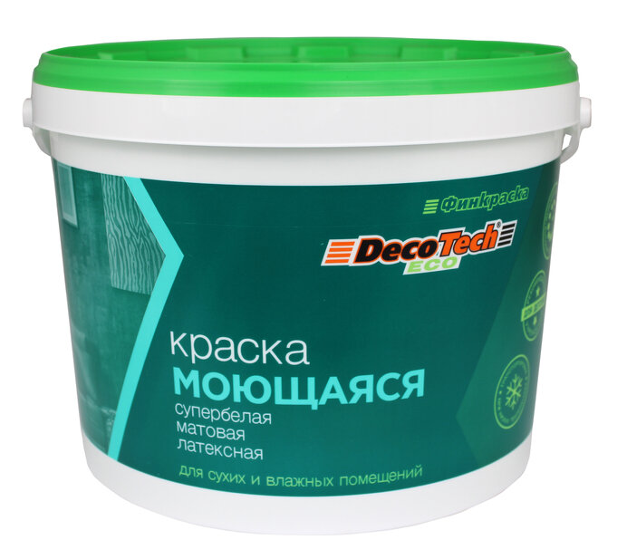 Краска DecoTech ECO моющаяся латексная супербелая матовая 14кг