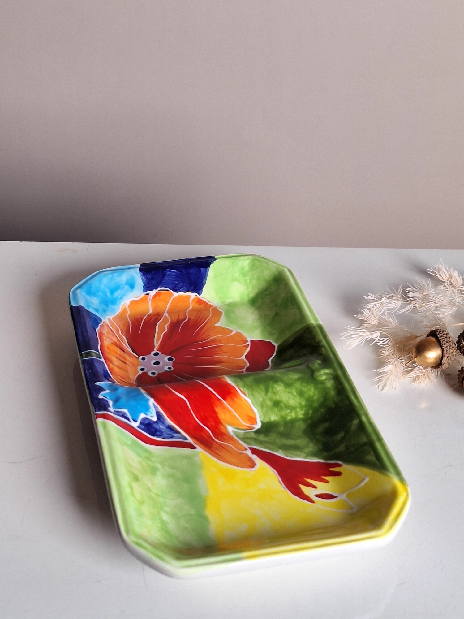 Менажница винтажная тарелка для аперитива Красный Мак 22,5 см.