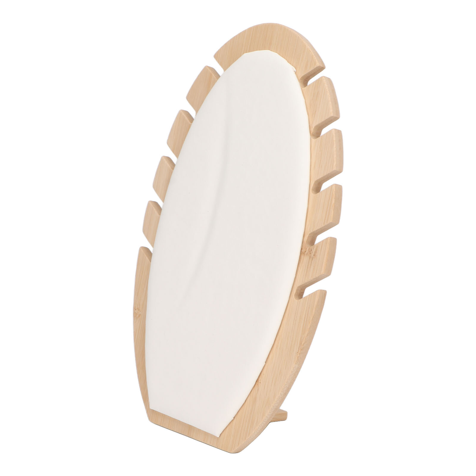 Стенд для подвесок из бамбука в виде листа с белой PU кожаной панелью для цепочек и украшений