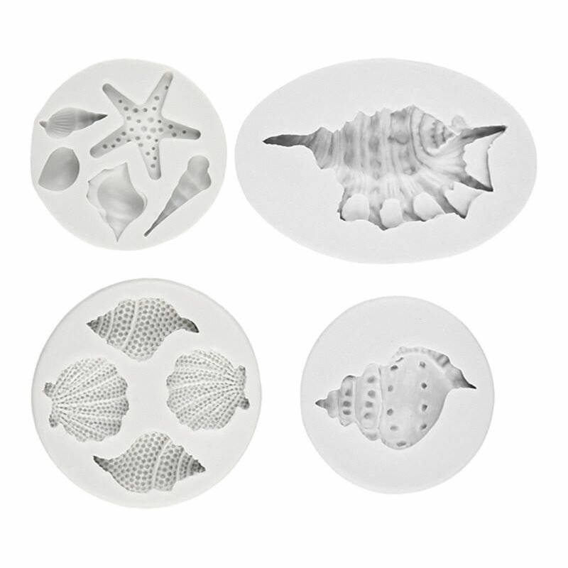 1 комплект из 4 силиконовых форм для морской звезды серии "морская раковина"-серый