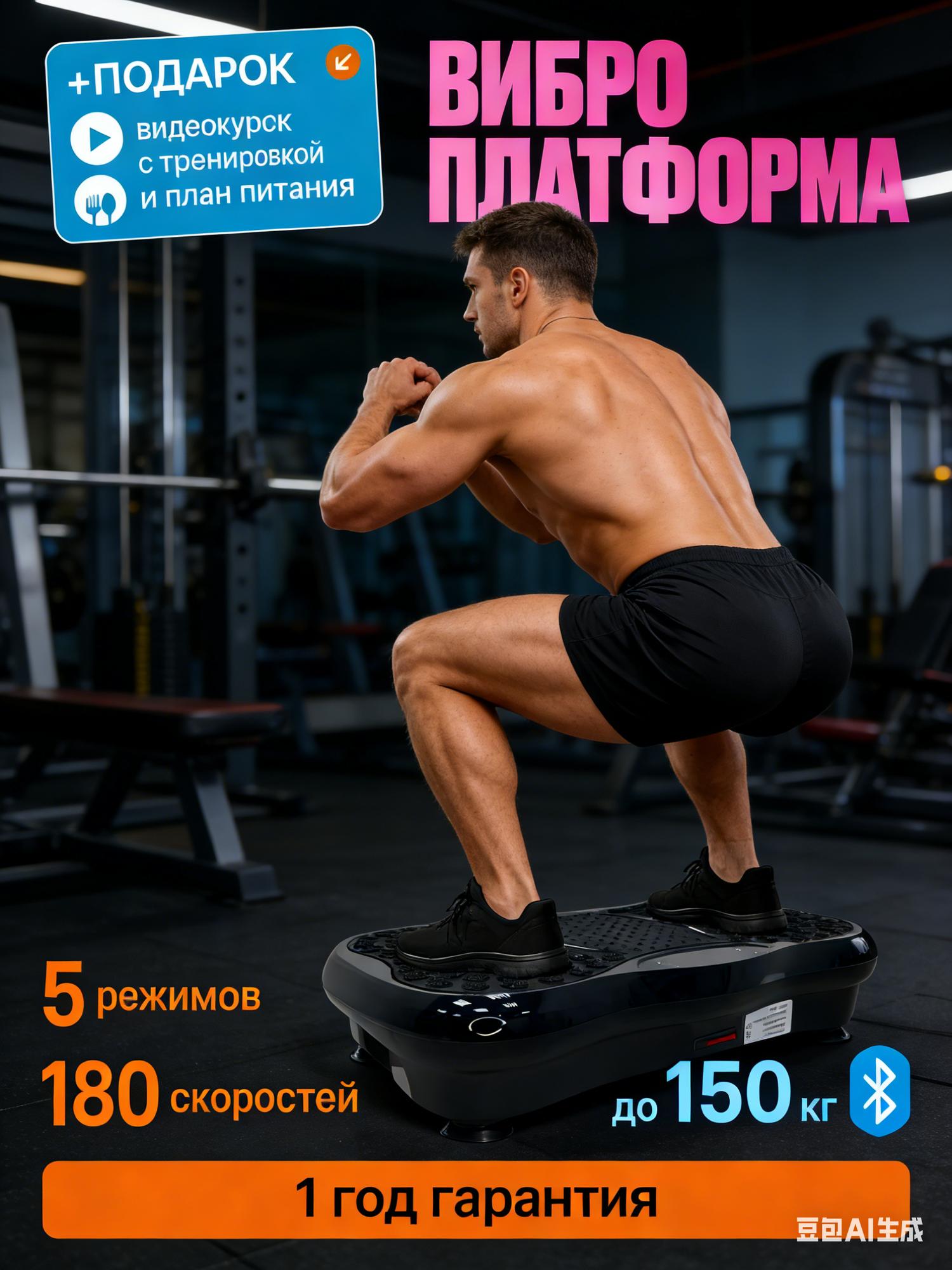 Виброплатформа для похудения 150 кг тренажер кардио степпер, пульт, чёрный, с Bluetooth