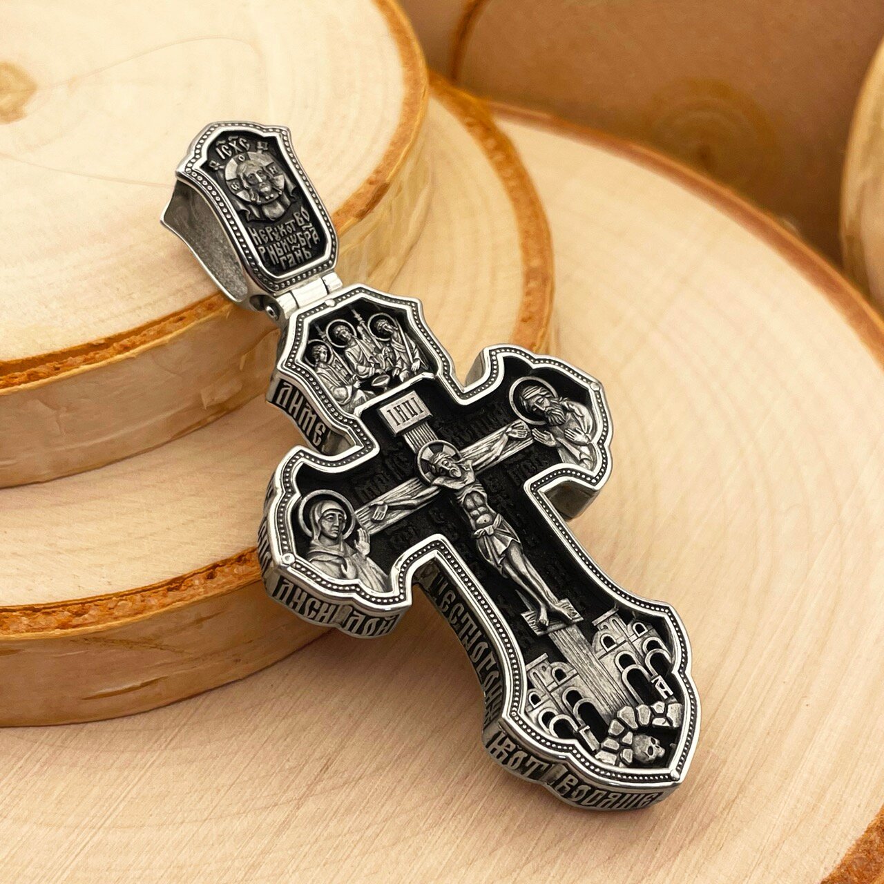 Крестик, серебро, 925 проба, чернение, оксидирование, эбеновое дерево