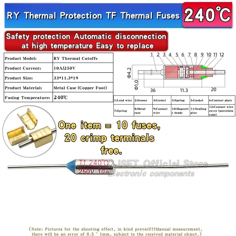 Термопредохранители TF RY 10A 15A 250V QJSET 10A 240C 10pcs