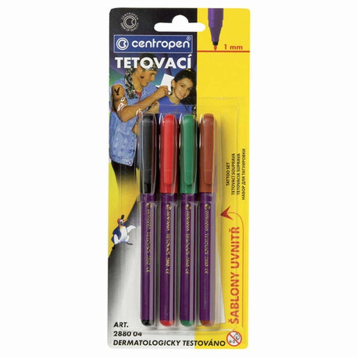 Набор фломастеров 4 цвета Centropen Tattoo (+ 16 трафаретов, для временной татуировки) (2880/4), 20 уп.
