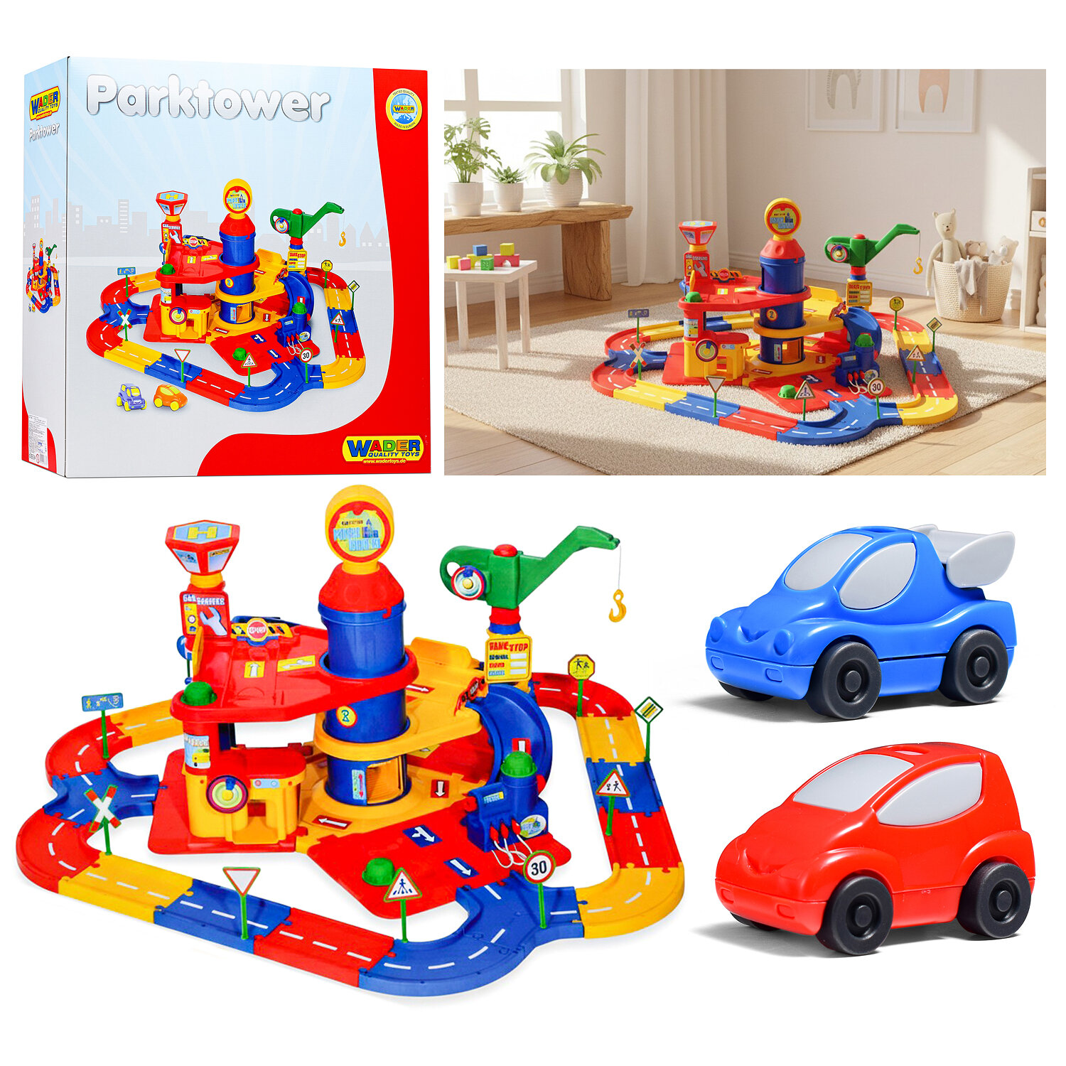 Паркинг 3-уровневый с дорогой и автомобилями, 112х101.5х50.5 см