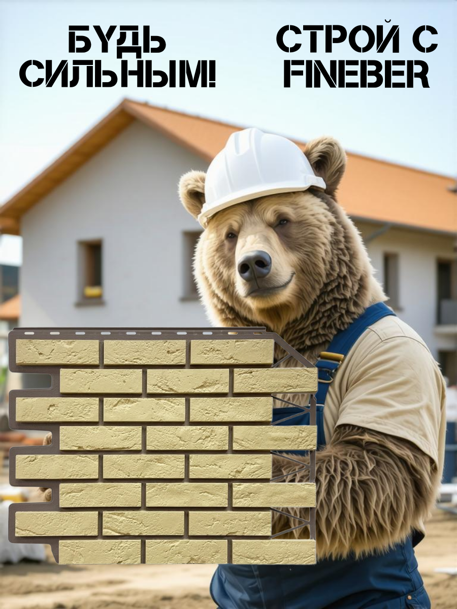 Фасадная панель FINEBER "Кирпич Баварский", песочный цвет, 59x79 см, 10 шт