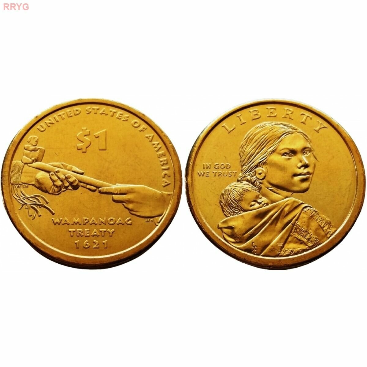 США 1 доллар 2011 P год UNC KM# 503 Договор с Вампаноагами Сакагавея Коренные американцы