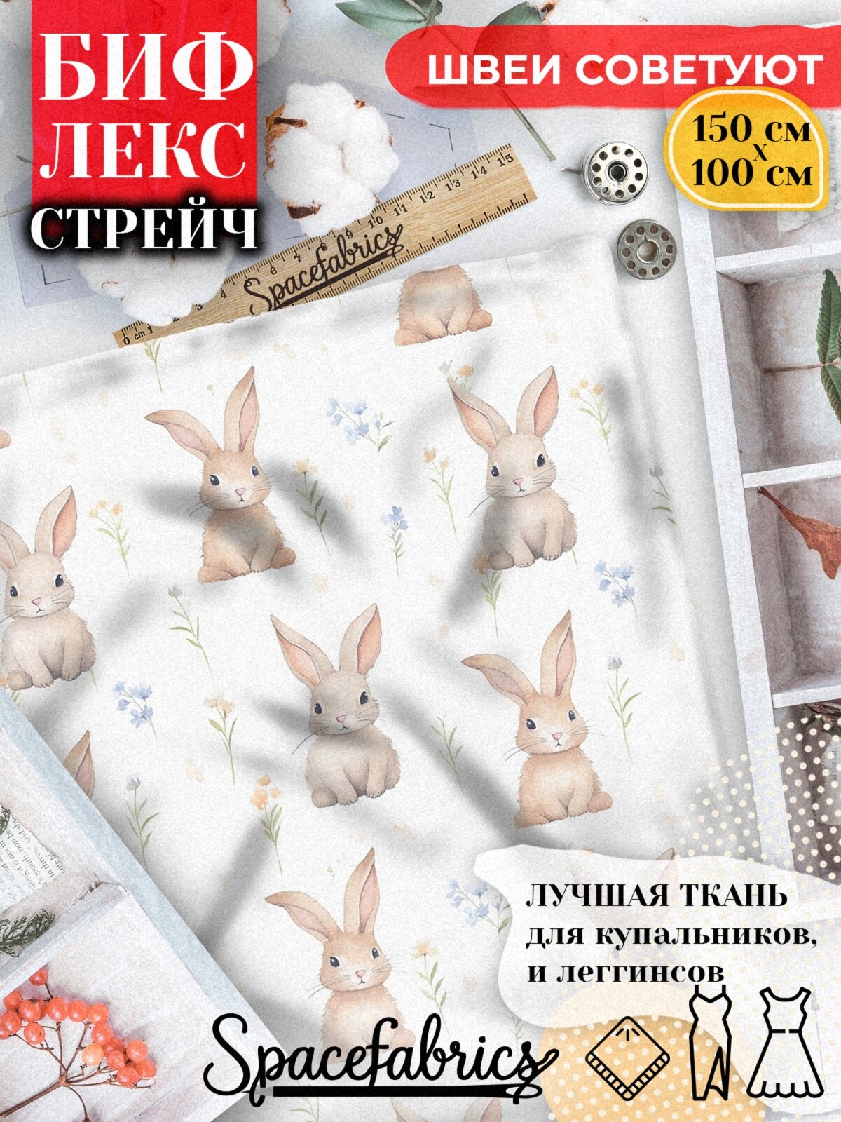 Бифлекс ткань для шитья и рукоделия, 240 г/м2, отрез 150х100 см, трикотажная стрейч ткань с принтом