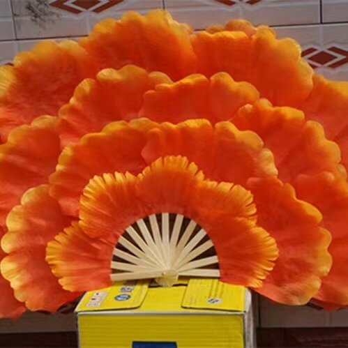 Оптовая продажа веера с лепестками пиона, двусторонний веер для танца, большой веер с лепестками, квадратный веер для танца Янко
