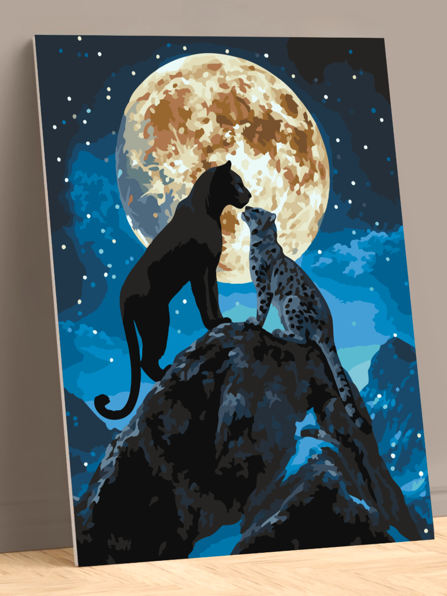 Картина по номерам "Любовь под луной: Пантера и Барс", на подрамнике, 30x40 см