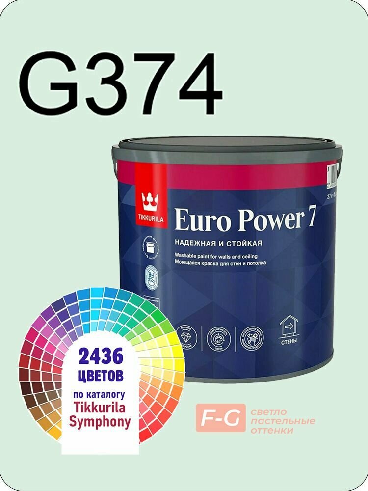 Краска для стен и потолков Tikkurila Euro Power 7 2,7л. светло-пастельные оттенки G374