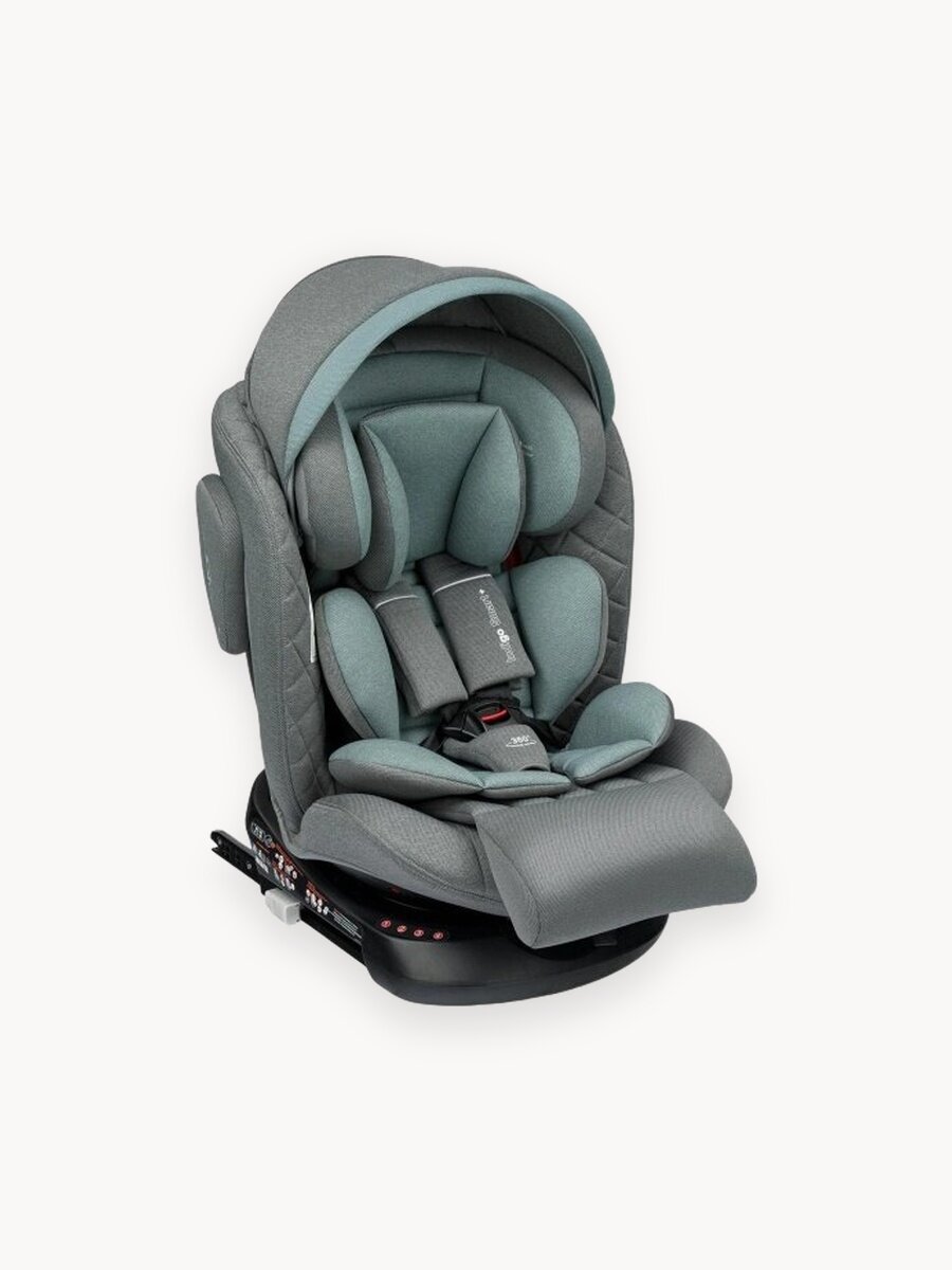 Автокресло Indigo SMART+ ISOFIX капюшон подножка группа 0+1+2+3 0-36 кг серый-зеленый