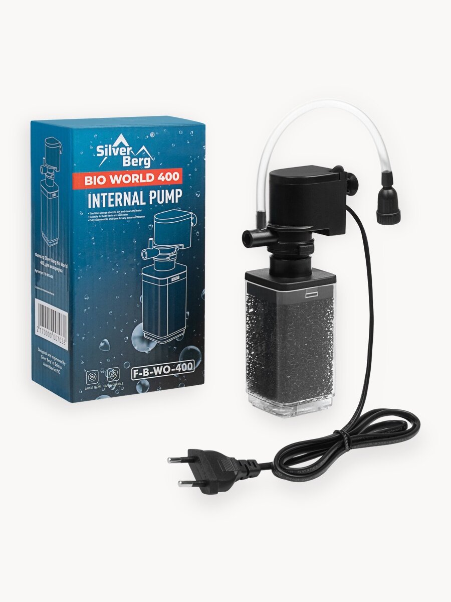 Фильтр для аквариума до 30л, внутренний, погружной, с аэрацией, Silver Berg Bio World 400