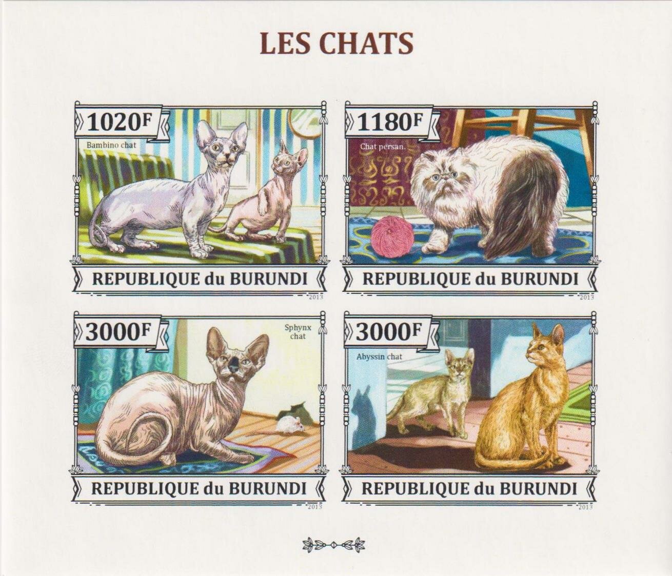 Почтовые марки Бурунди 2013г. "Кошки" Кошки MNH