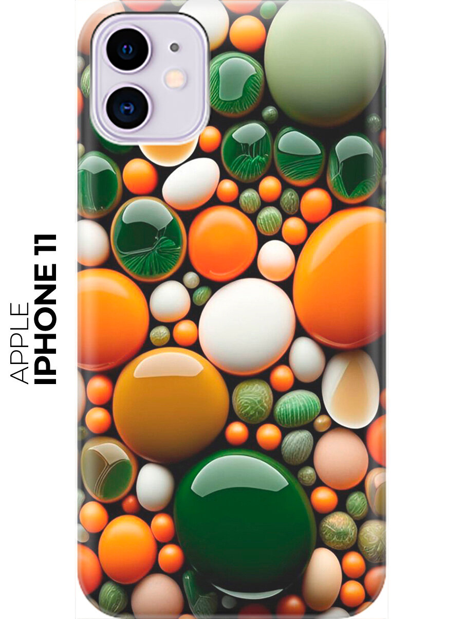 Силиконовый чехол на Apple iPhone 11 / Эпл Айфон 11 с рисунком "Оранжевые и зеленые камушки"