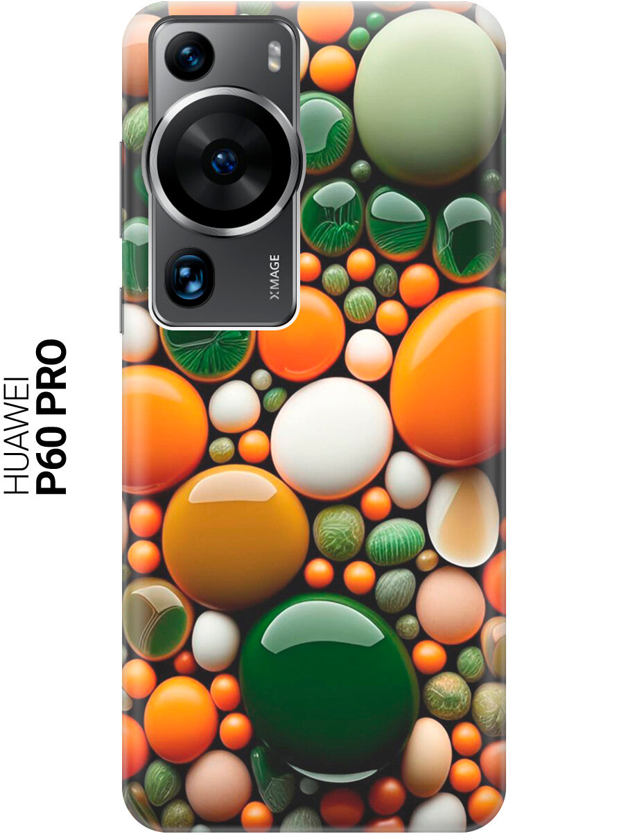 Силиконовый чехол на Huawei P60 Pro / Хуавей П60 Про с рисунком "Оранжевые и зеленые камушки"