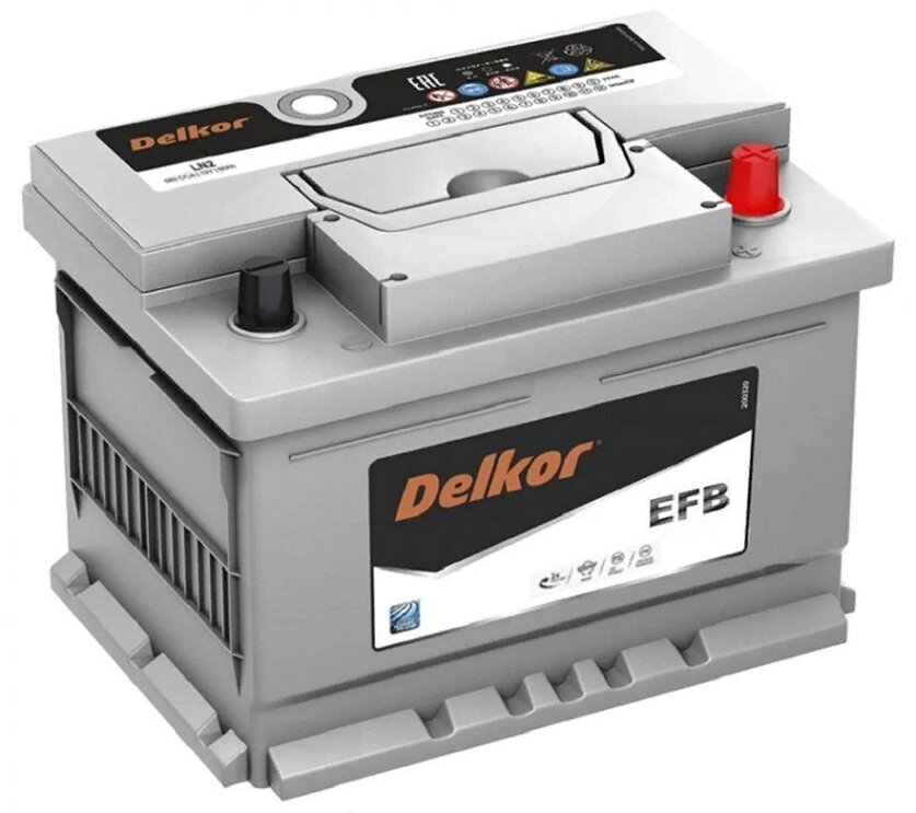 Аккумулятор автомобильный Delkor EFB LN2 60 А/ч 560 А обр. пол. Евро авто (242х175х190) 2025