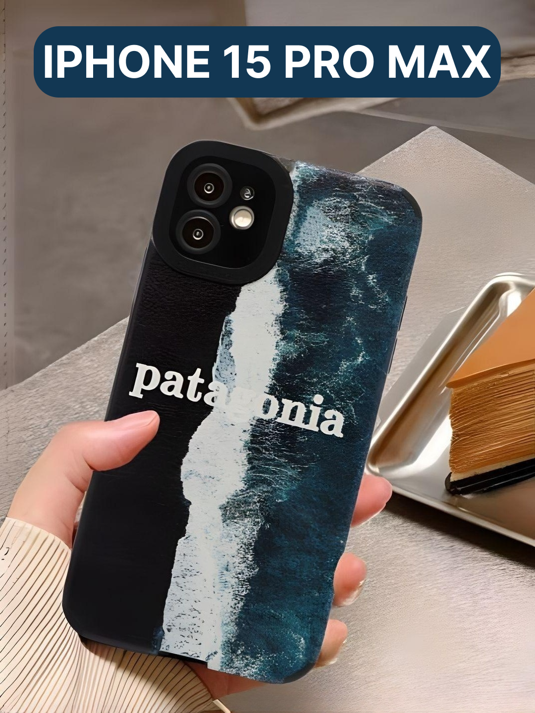 Защитный чехол на айфон 15 про макс / iphone 15 Pro Max силиконовый противоударный с защитой камеры, черный/синий