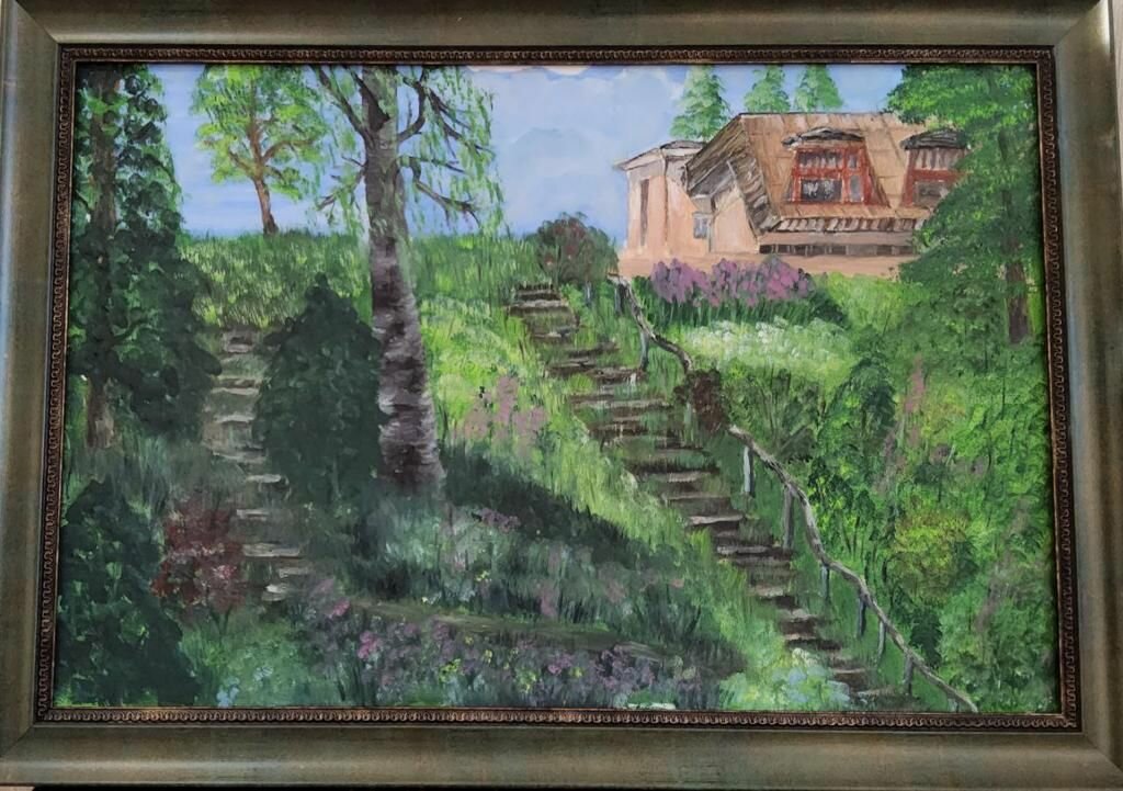Картина в раме. Миляева Нина "Дом творчества Репина", холст, масло, 40x60. Авторская живопись.