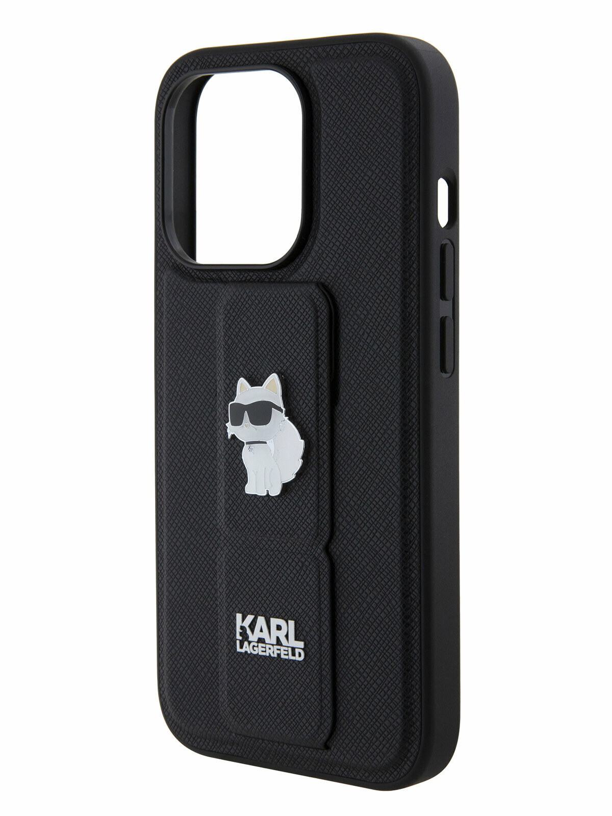 Lagerfeld для iPhone 15 Pro чехол GripStand PU Saffiano NFT Choupette metal Hard Black