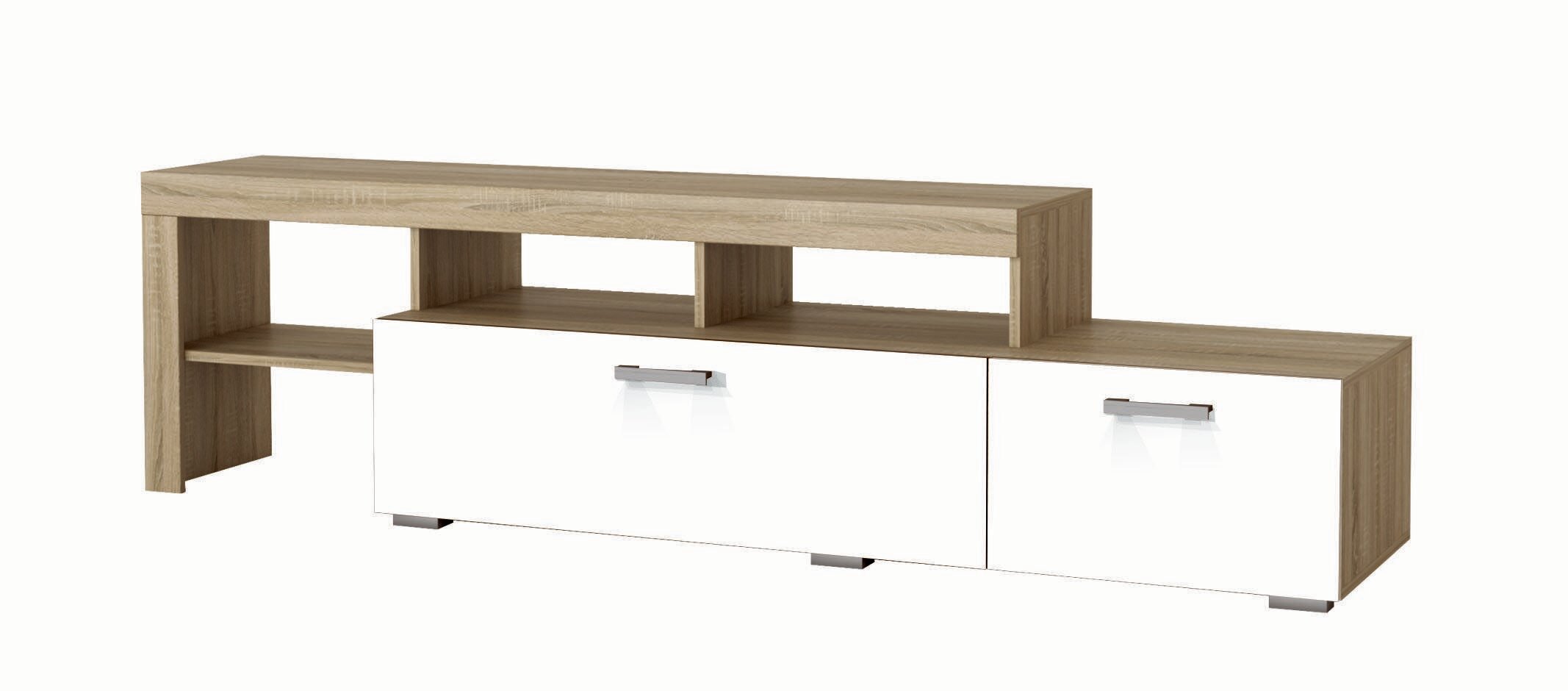 Тумба большая Соната, Сонома/Белый глянец, ЛДСП, с полками для гостиной, спальни, зала, кабинета, 2000х520х448, памир