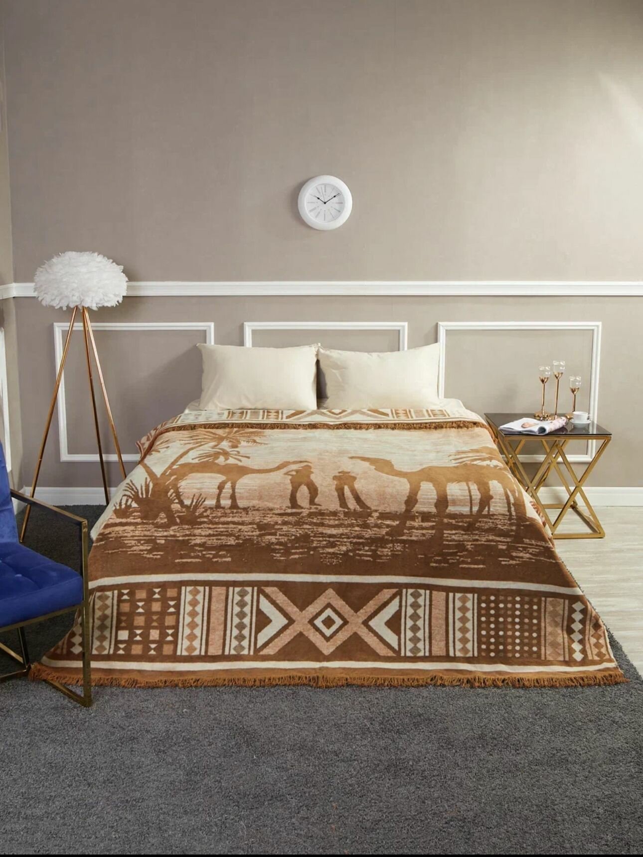 Мягкий хлопковый плед 150х200см. Двустороннее покрывало, плед для кровати и дивана. Производство Турция , размер 1.5спальный 150-200см