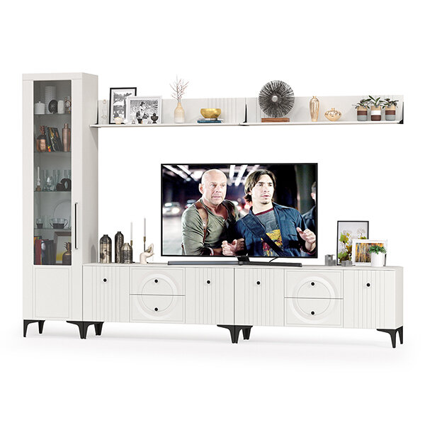 Валенсия Гостиная № 080, цвет ЛДСП белый шагрень/МДФ белый шагрень