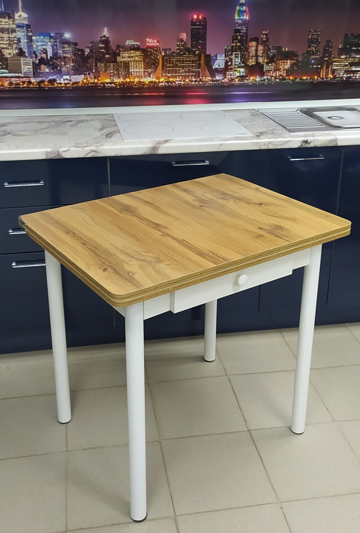 Раскладной стол Аверс Плюс "Ломберный", ЛДСП, с ящиком, белый