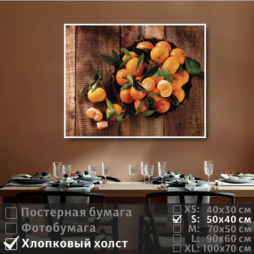 Постер на холсте Мандарины На Деревянном Столе 50х40 см ПолиЦентр