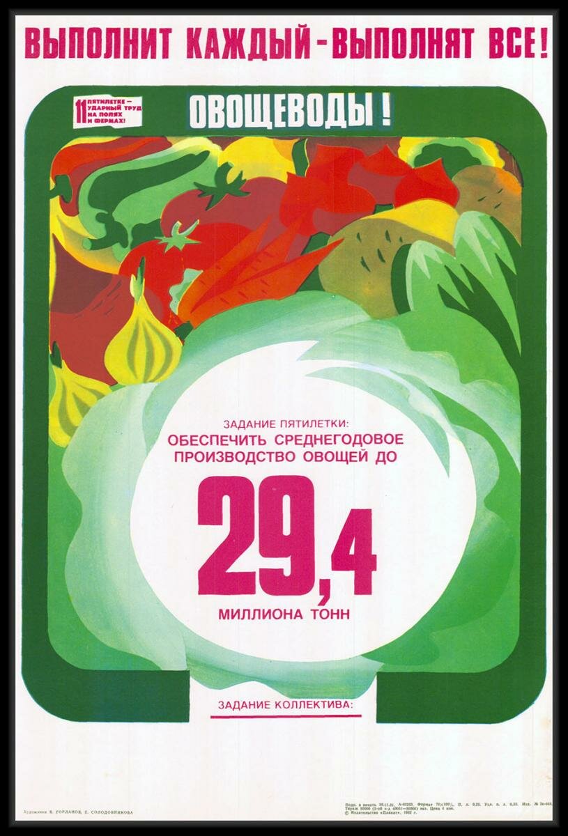 Советский плакат овощеводство растениеводство; Антиквариат 1981 г; Декор настенный винтажный 32/50 см.