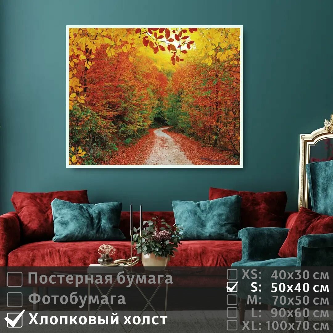 Постер на холсте Дорога В Осеннем Лесу 50х40 см ПолиЦентр
