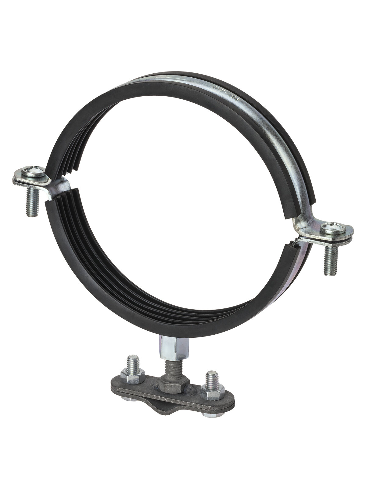 Держатель хомут с резиновым уплотнением Ø112-117 мм, для прута Ø6-10 мм, стал. зажим, термодиф. TDM