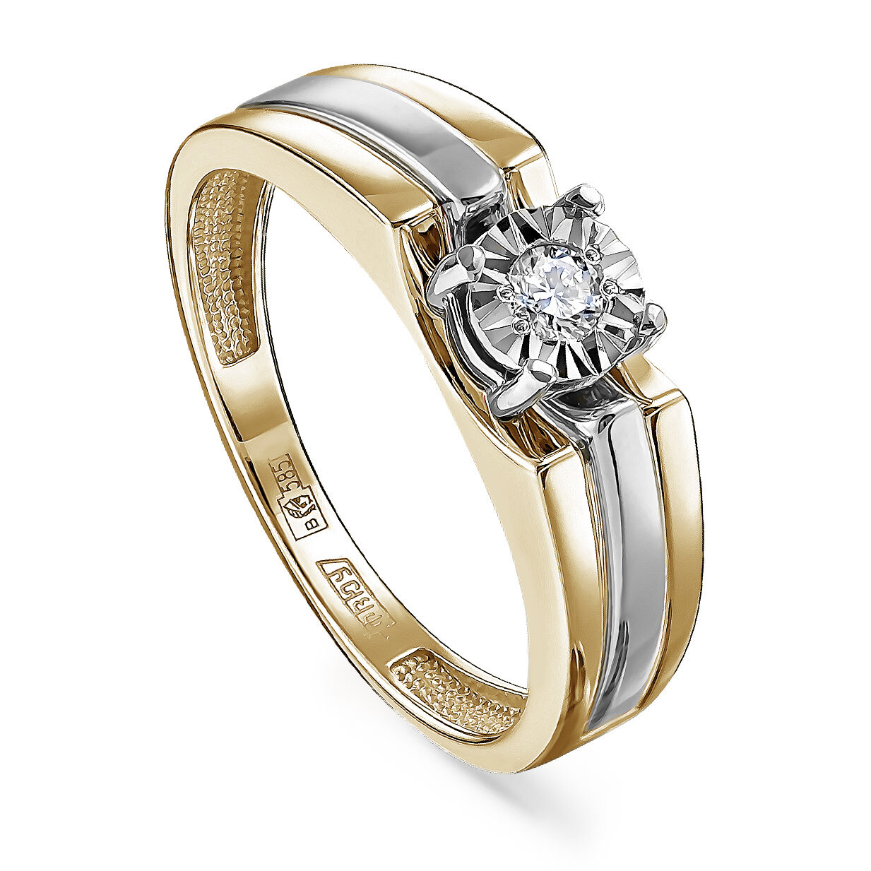 Кольцо, желтое золото, 585 проба, бриллиант