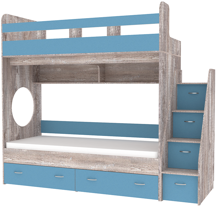 Двухъярусная кровать Юниор 1 80x160 Бетон Светло Синий/Голубой