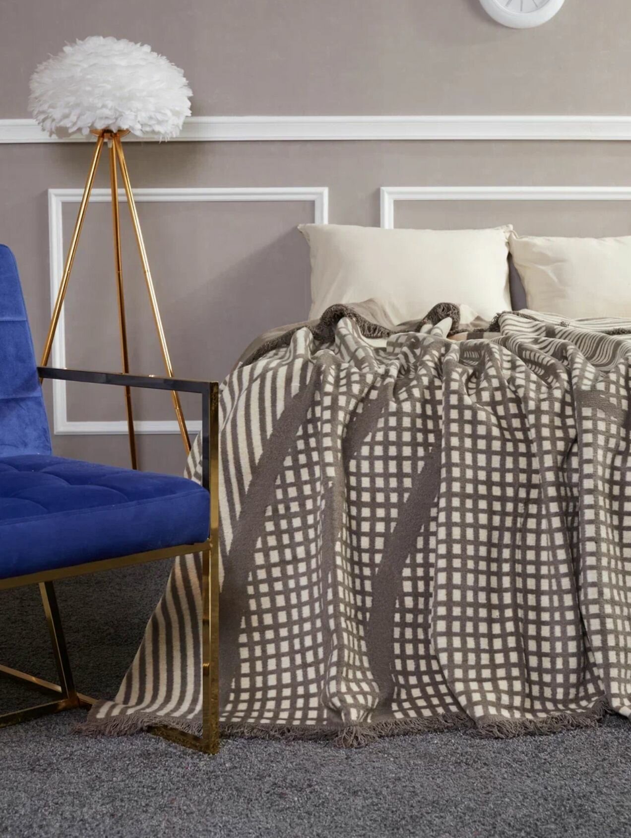 Мягкий хлопковый плед 150х200см. Двустороннее покрывало, плед для кровати и дивана. Производство Турция , размер 1.5спальный 150-200см